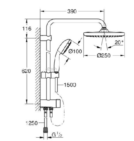 מוט פינוק למקלחת מבראס פומה מעוצב ואיכותי למקלחת של חברת eBath